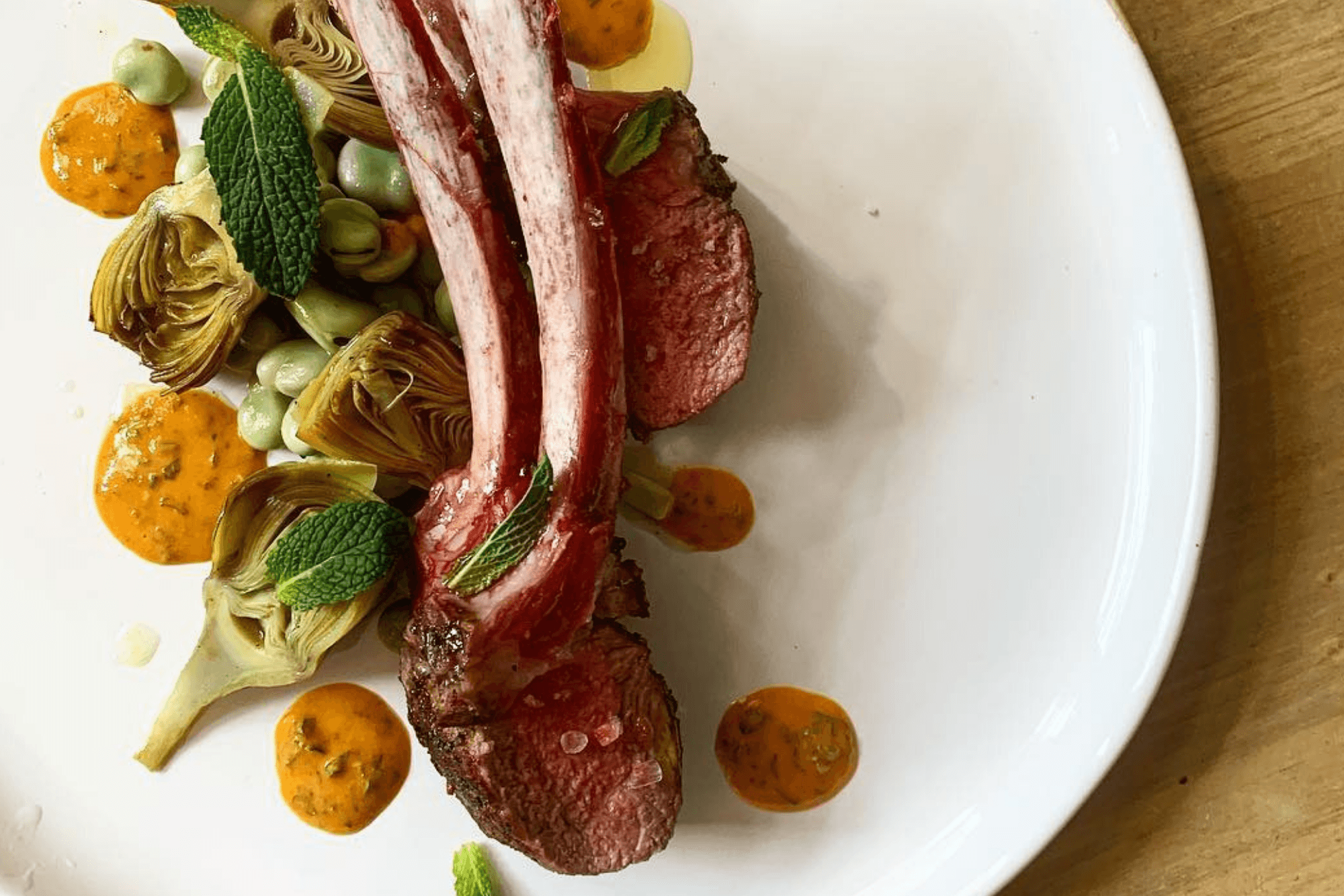 Chef Silvia Barban's Seared Rack of Lamb with Spring Vegetable, Mint ...